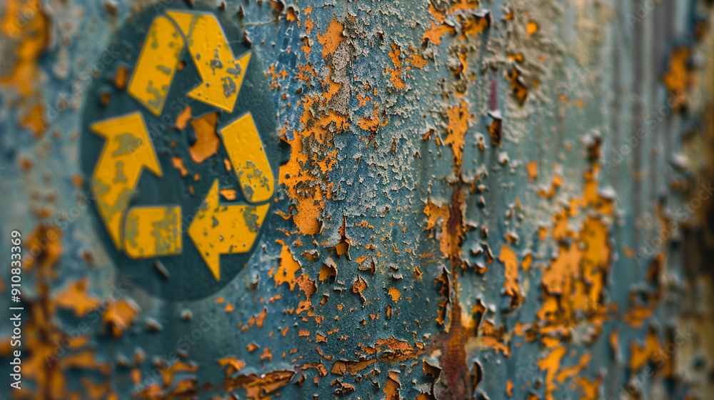 Close-up of a warning sign with detailed symbols and textures ...
