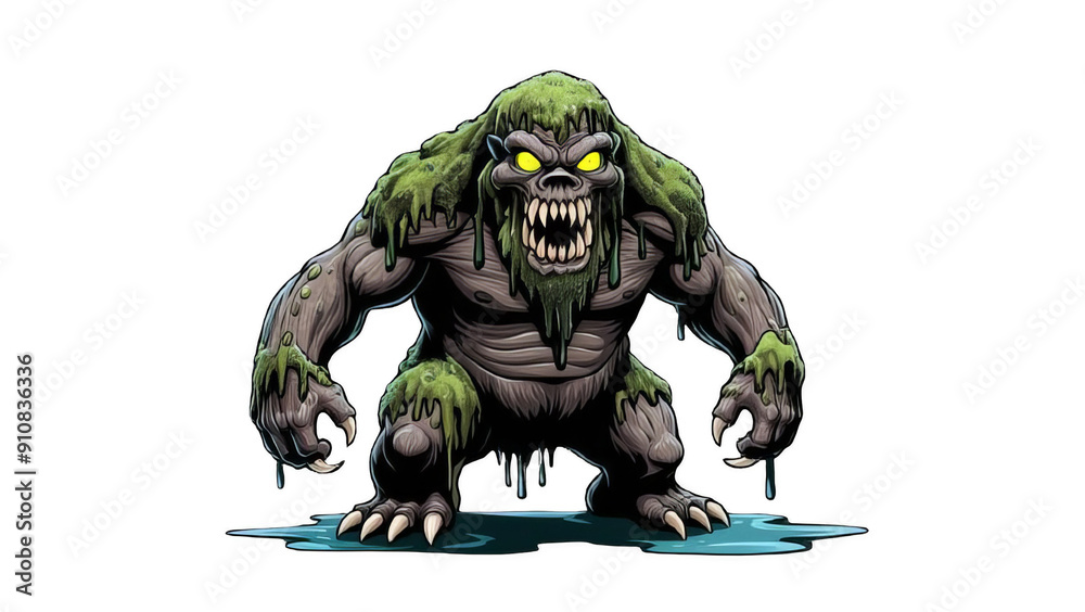 Crouching Green Monster: Menacing Creature with Sharp Teeth and Claws ...