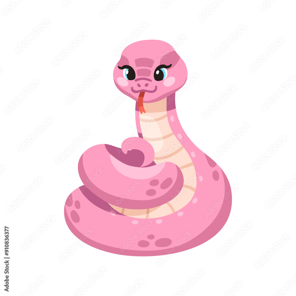 Vetor do Stock: Cute kawaii snake, smiling with tongue out. Adorable ...