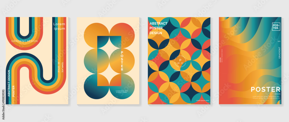 Collection of 70s poster background vector. Set of retro wall ...