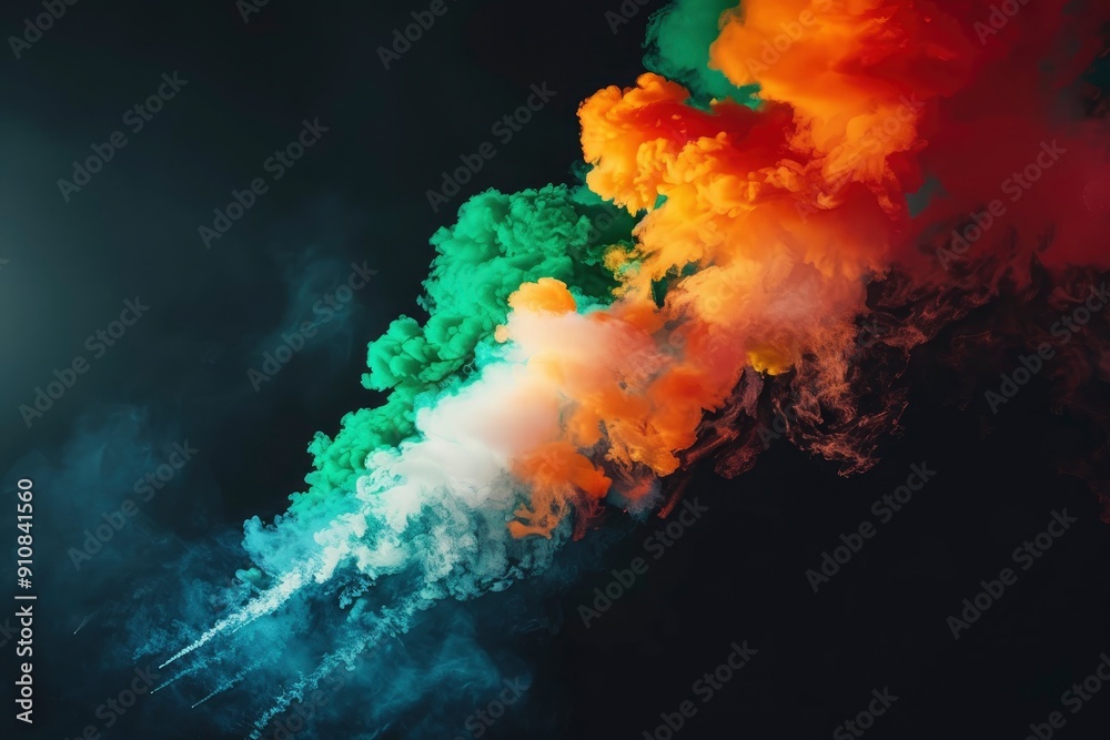tri colour smoke bomb with the colors of indian flag with a black ...