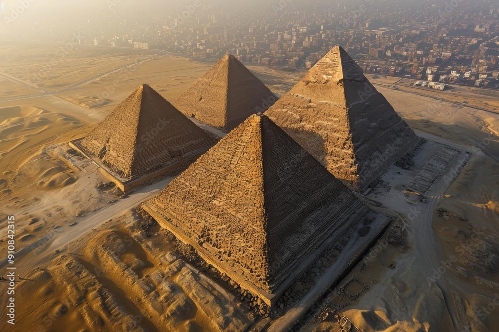 Aerial View of the Pyramids of Giza, Step pyramids of Egypt captured in ...