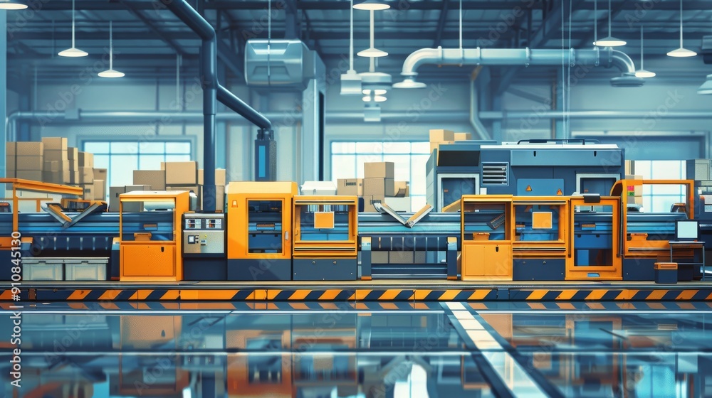 Cartoon vector Animation of factory production line managed by external ...