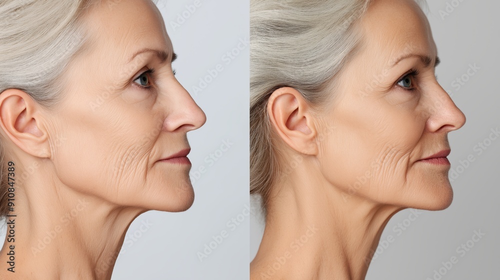 Before and After Comparison of Wrinkled and Smooth Skin on Mature Woman ...
