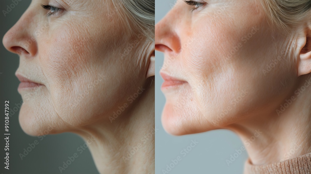 Before and After Comparison of Wrinkled and Smooth Skin on Mature Woman ...