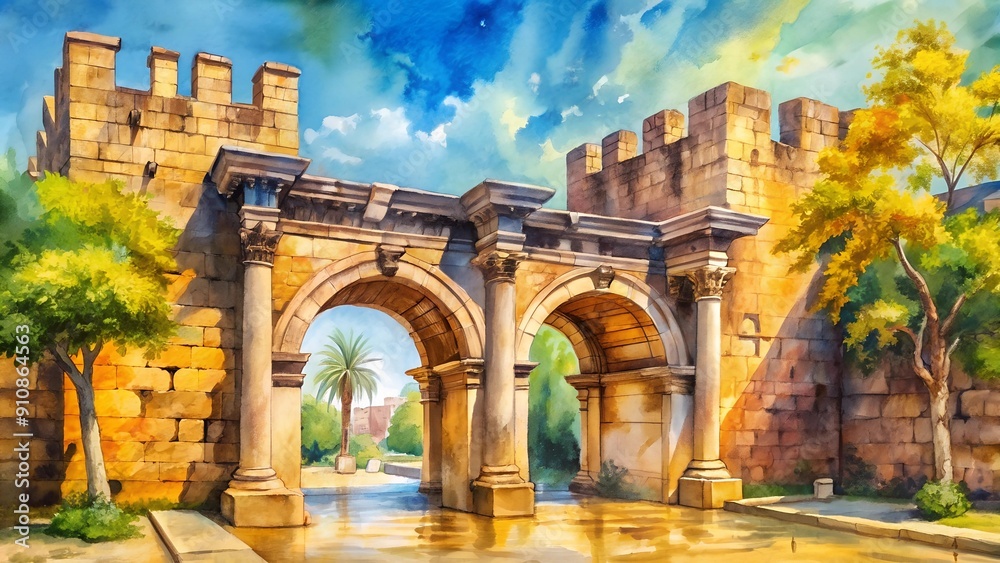 The Emperor Hadrian's Gate: A Symphony in Ochre and Azure Generative AI ...