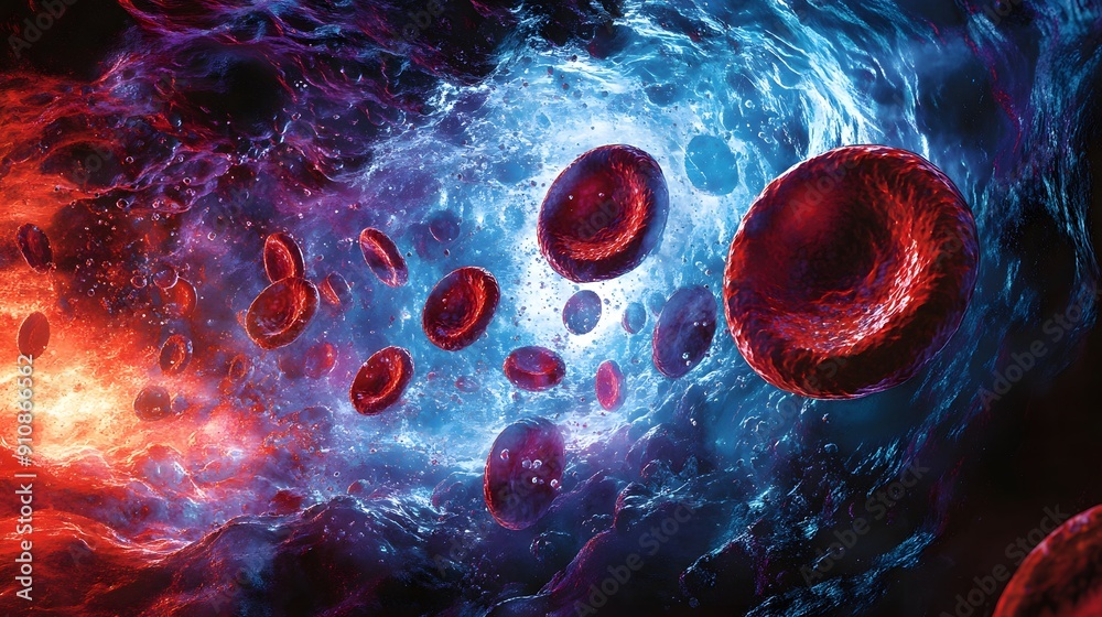Poster showing anemia through a mix of body cells, emphasizing the ...