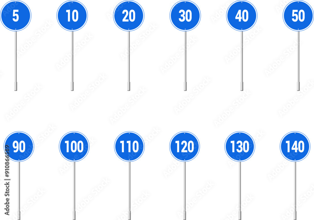 Road traffic signs set. Minimum speed limit. The recommended minimum ...