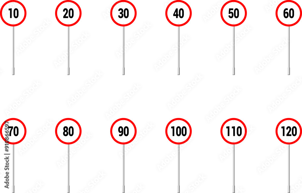 Road traffic signs set. Prohibiting Road Signs. Maximum speed limit ...
