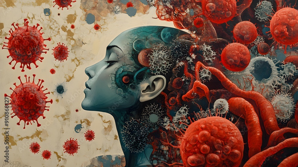 Collage artwork of anemia represented by various body cells ...