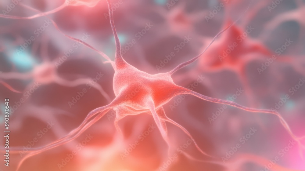 Close-up microscopic view showing detailed structures of neurons ...