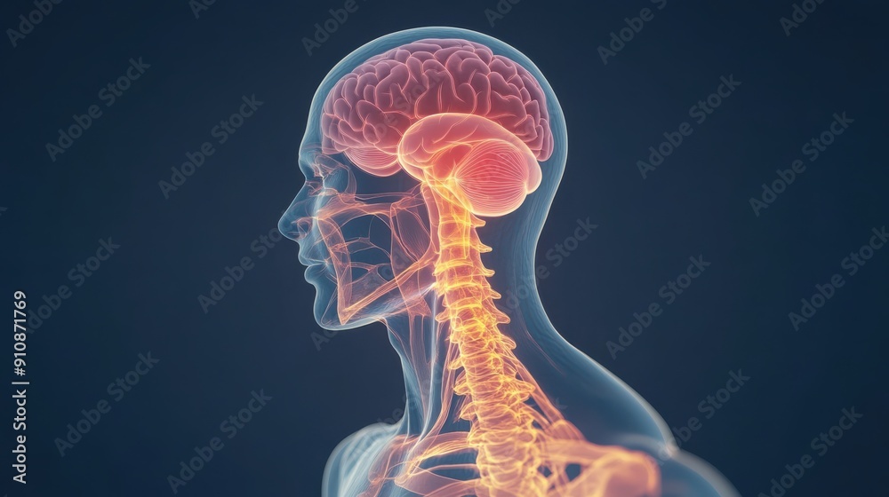 Side view of human endocrine system highlighting detailed anatomical ...