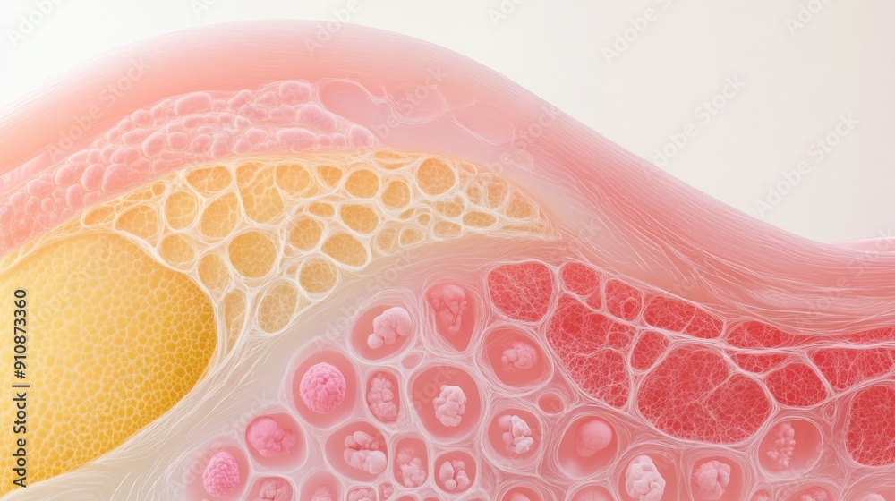 Close-up cross-sectional view of human skin and subcutaneous tissue ...