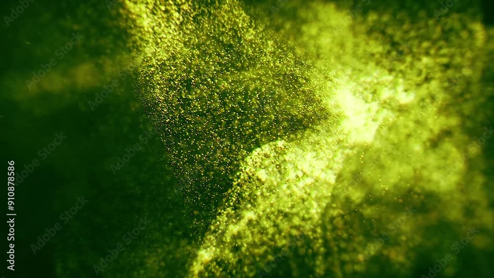 Dark green gradient background with bokeh particles, sparkles and dust ...