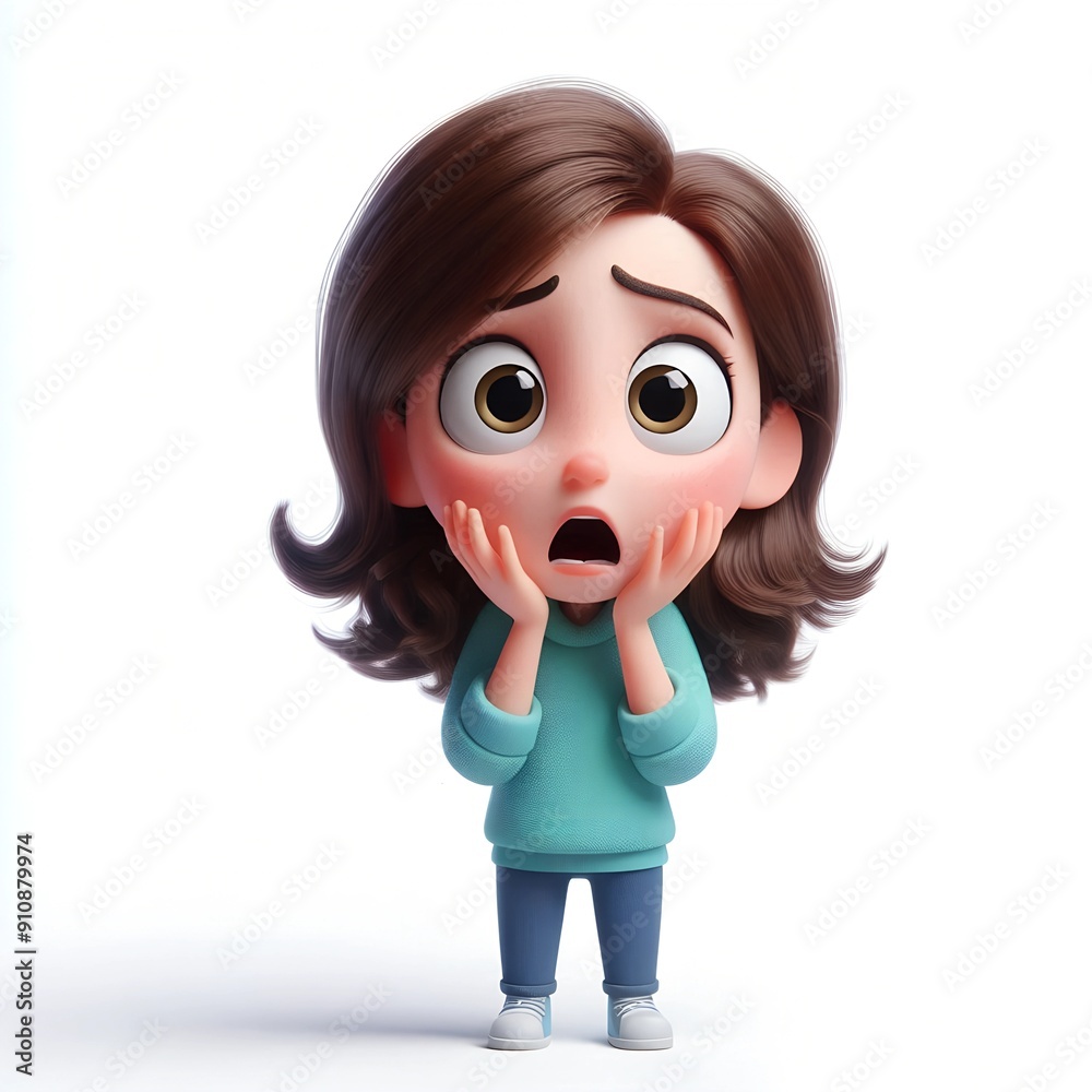 3d charachter Shocked scared amazed cartoon character adult female ...