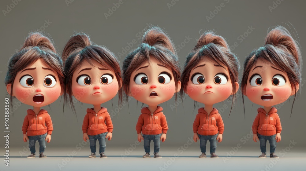 3D cartoon children faces of different colors with Happy and sad ,angry ...