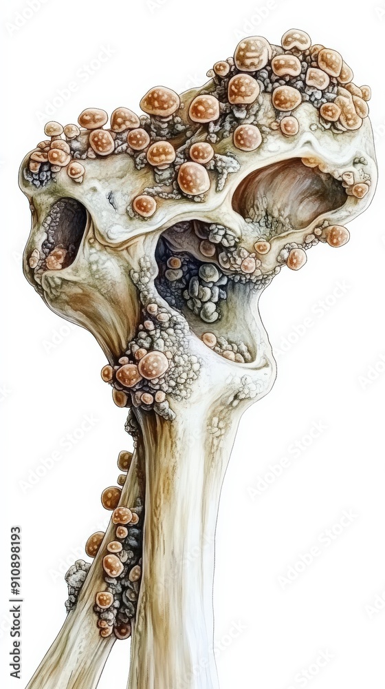 Biological illustration of a human femur showing unique growth patterns ...