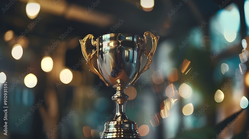 Achievement success concept. Golden trophy cup. Congratulation ...