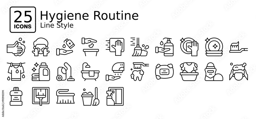 Hygiene Routine icons in outline style. Collection of Hygiene, Cleaning ...