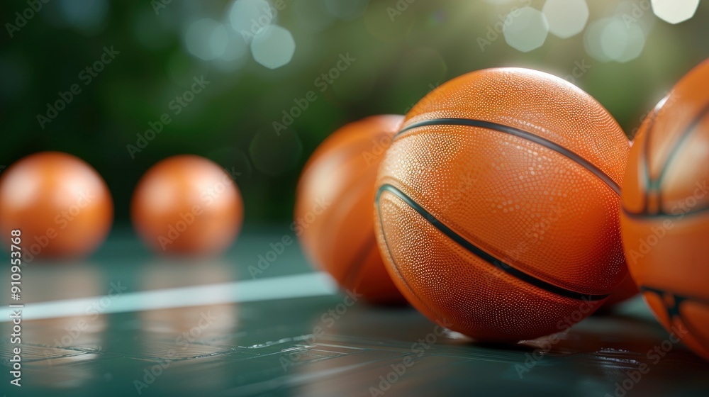 3D Render Marketing Template With Basketball Balls On A Court ...