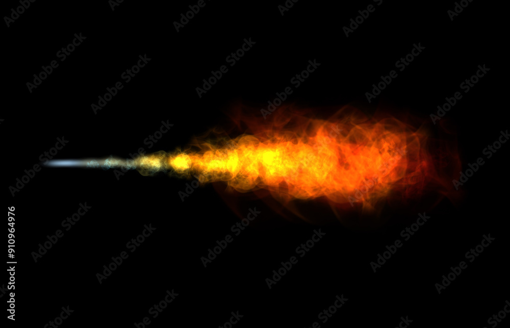 Intense gunshot flame burst isolated on black background, bright fiery ...
