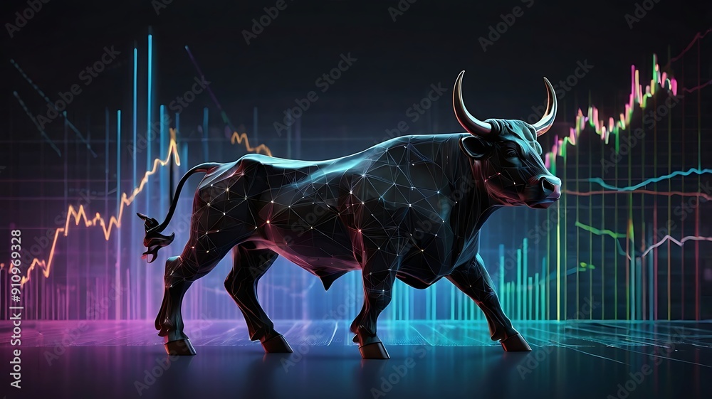 Stock market illustration of bull market, growth in net worth of market ...