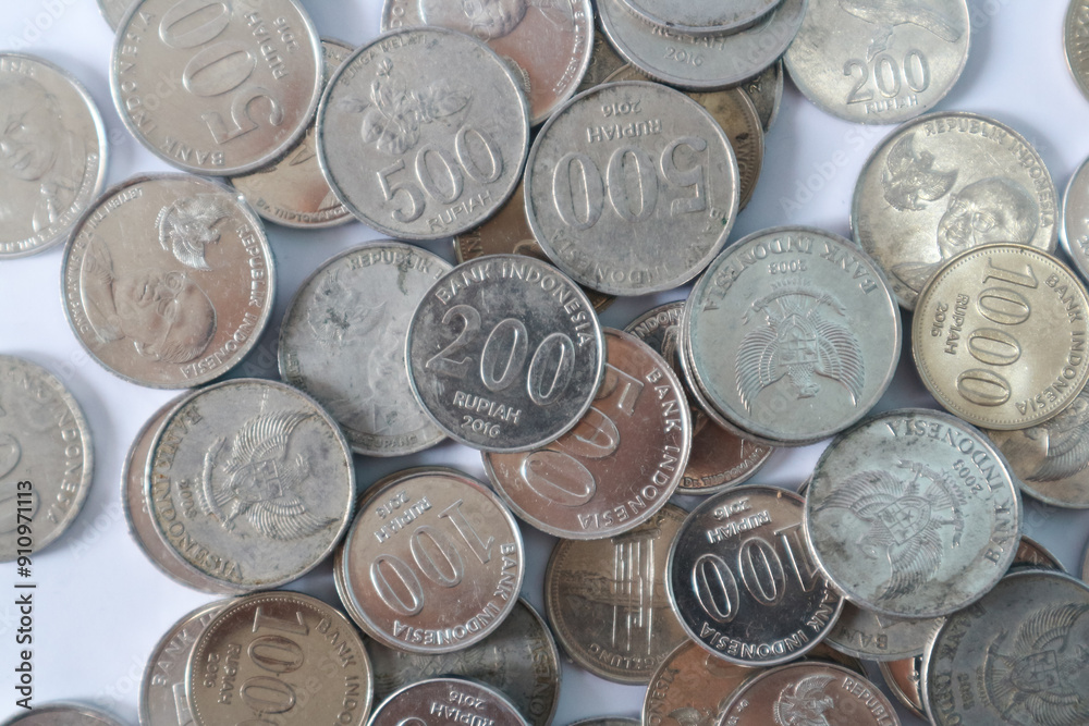 Indonesian Rupiah coins on a white background, the official currency of ...