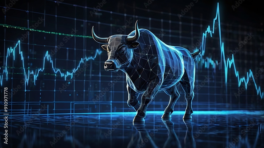 Stock market illustration of bull market, growth in net worth of market ...