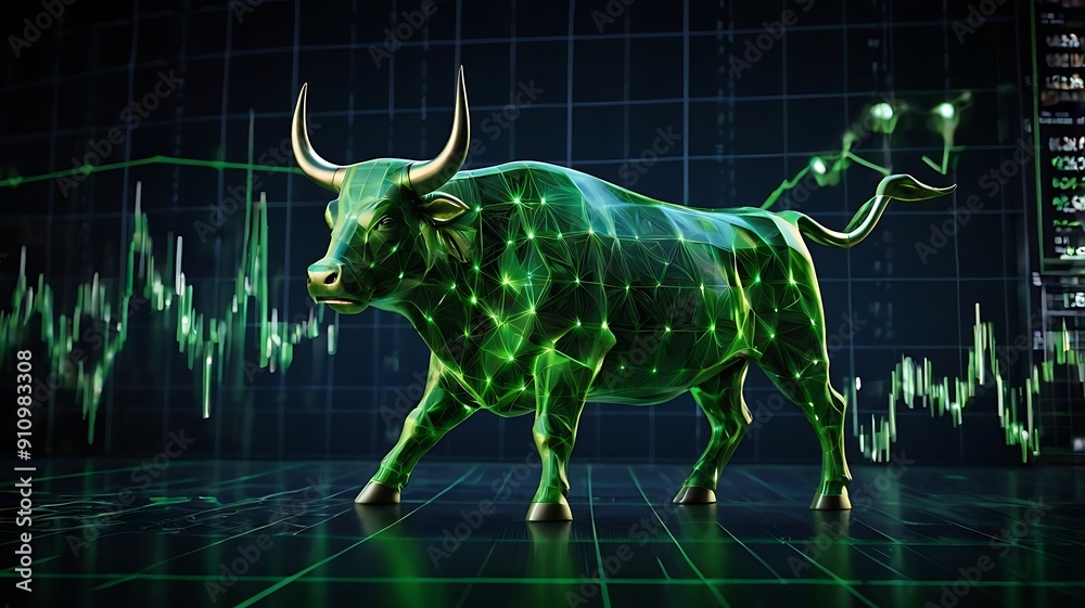 Stock market illustration of bull market, growth in net worth of market ...