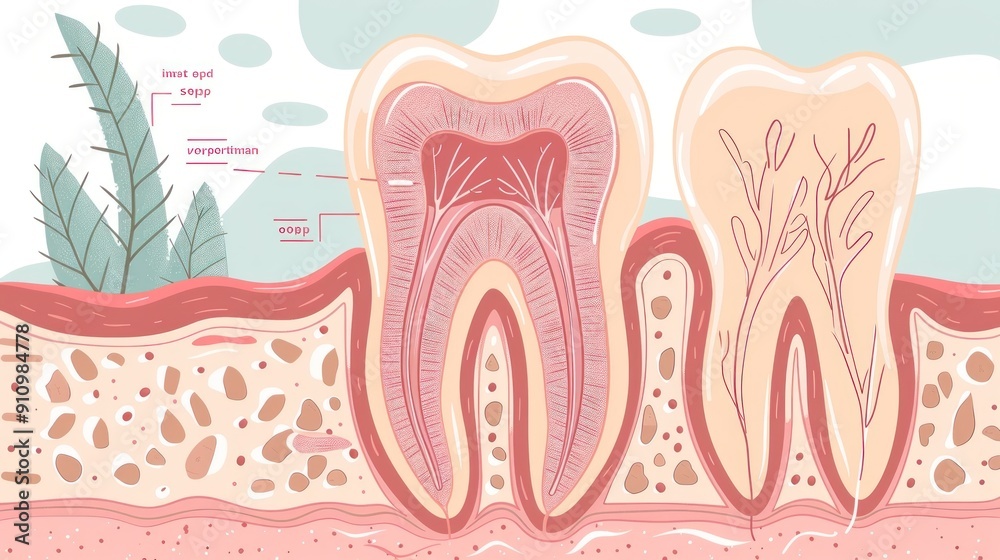 Flat illustration of cross-section of tooth with cavity, highlighting ...