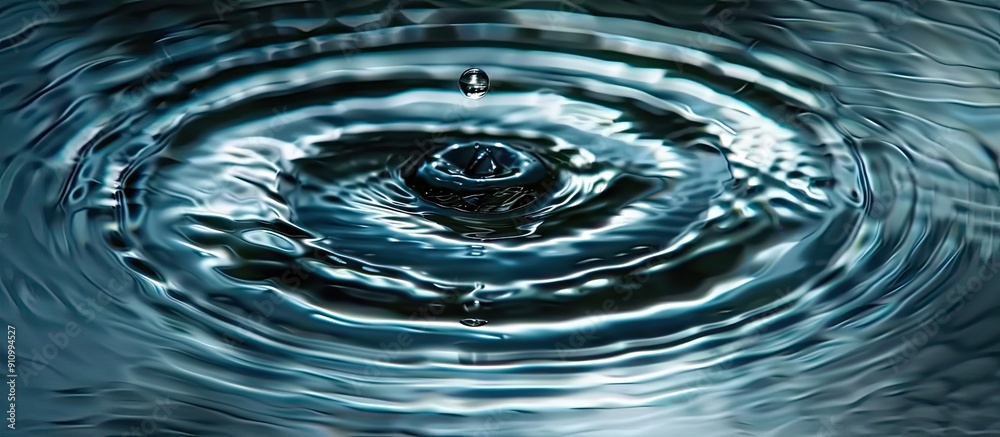 Detailed capture of a water droplet causing ripples in deep water with ...