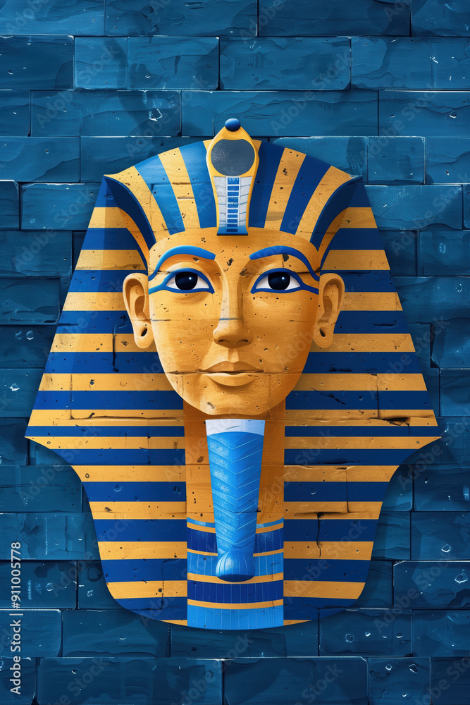 'Ancient Egyptian pharaoh's mask with vibrant blue and gold details ...