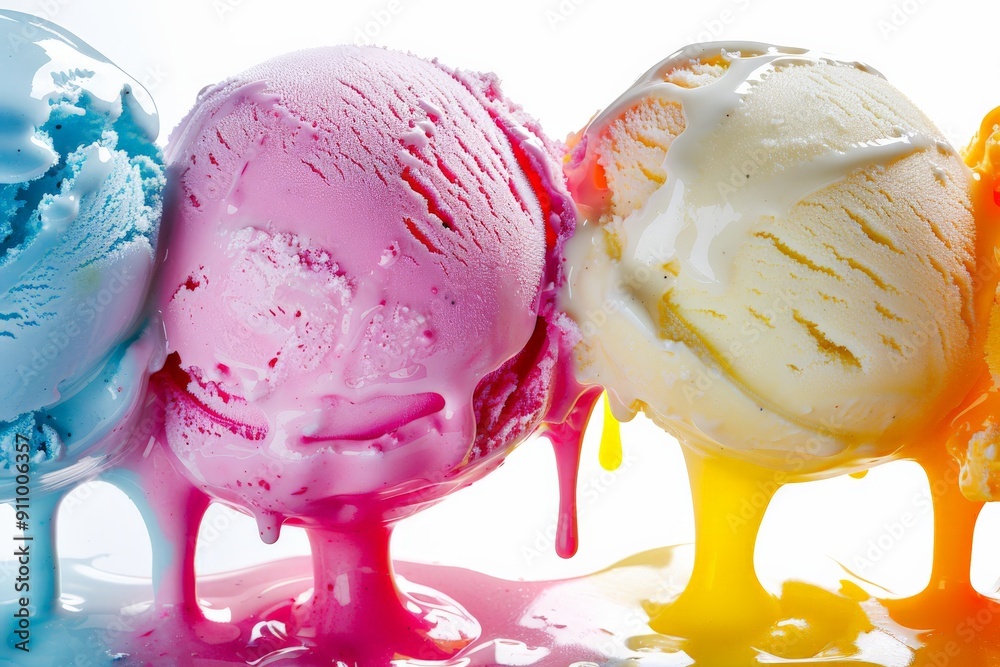 A captivating image of vibrant ice cream scoops melting in various ...