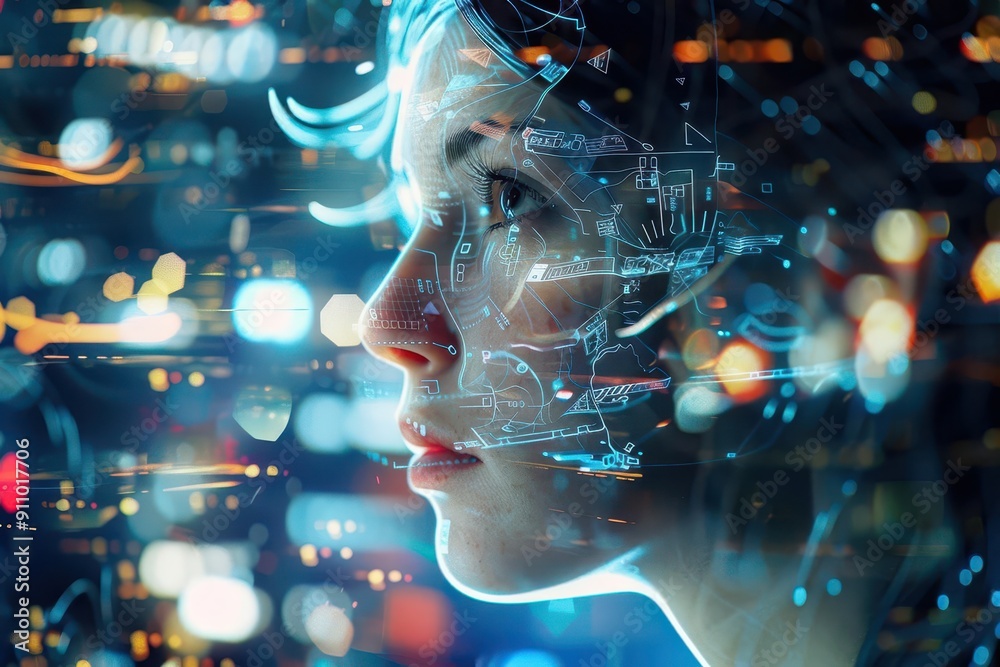 artist using ai to generate digital artwork futuristic interface ...