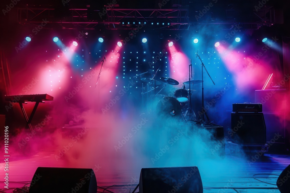 atmospheric country western concert stage with dramatic smoke and laser ...