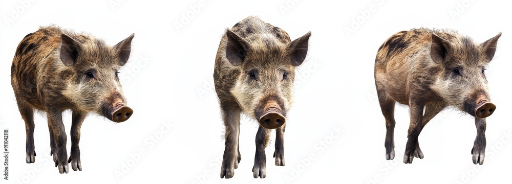 Various wild boar poses sitting, standing and in portrait mode ...