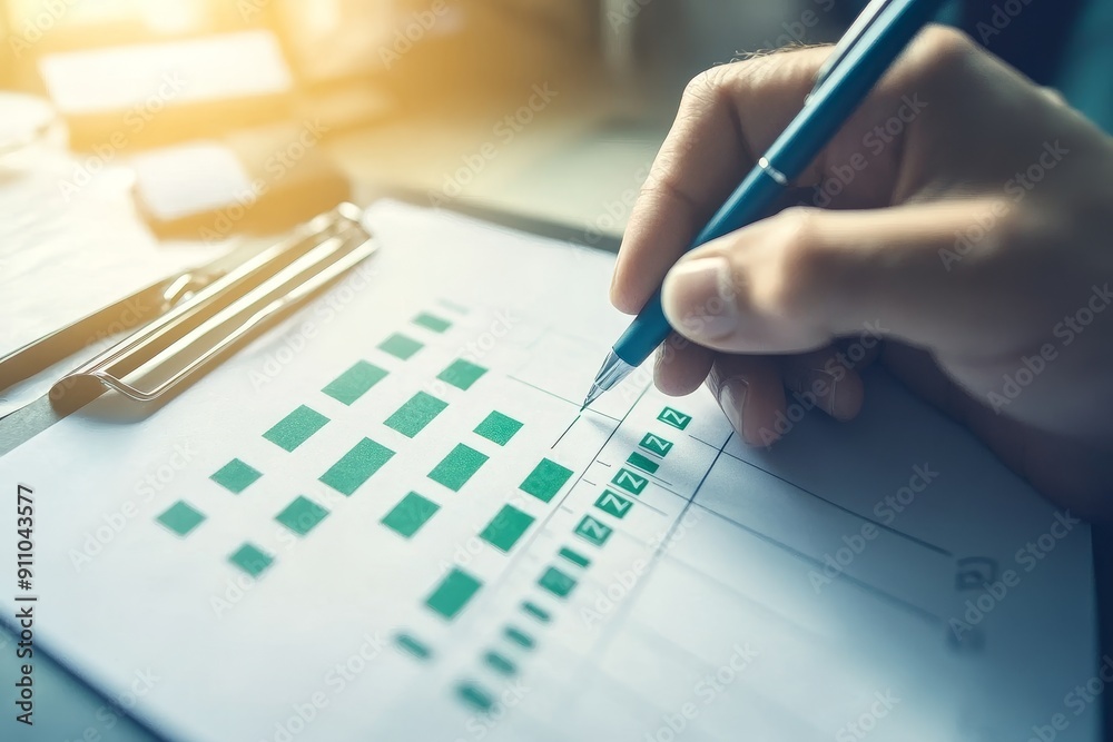 Hand marking off tasks on a digital checklist, symbolizing effective ...