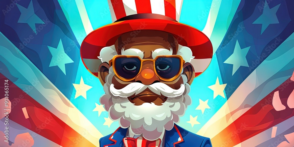 cute 2D modern cartoon Uncle Sam, kawaii animation, vibrant, colorful ...