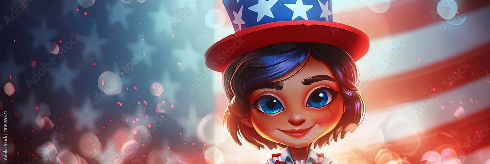cute 2D modern cartoon female Uncle Sam (Aunt Samantha?), kawaii ...