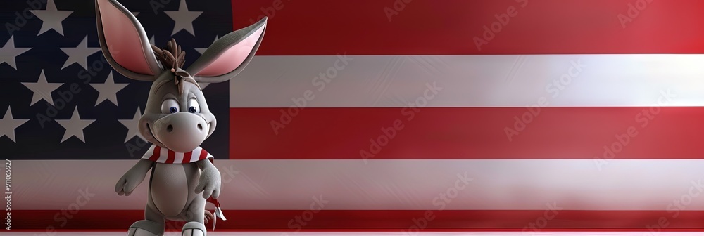 Cartoon kawaii donkey in front of american flag - liberal politics for ...