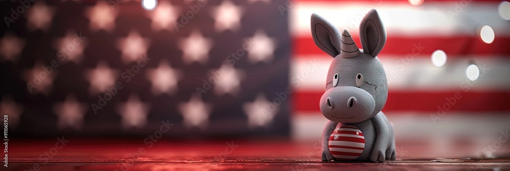 Cartoon kawaii donkey in front of american flag - liberal politics for ...