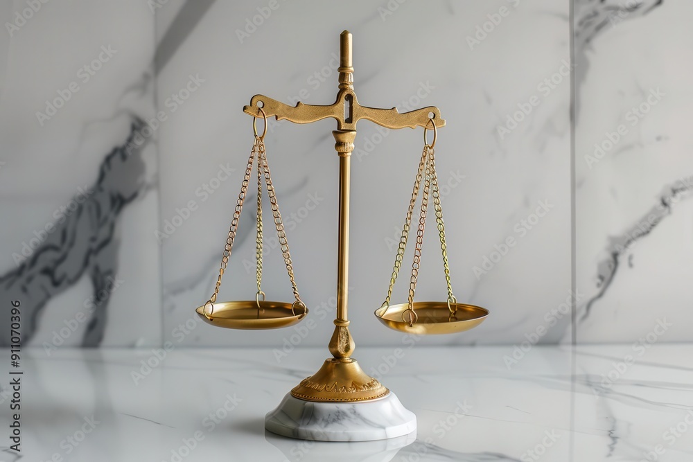 classic scales of justice in polished brass perfectly balanced on white ...