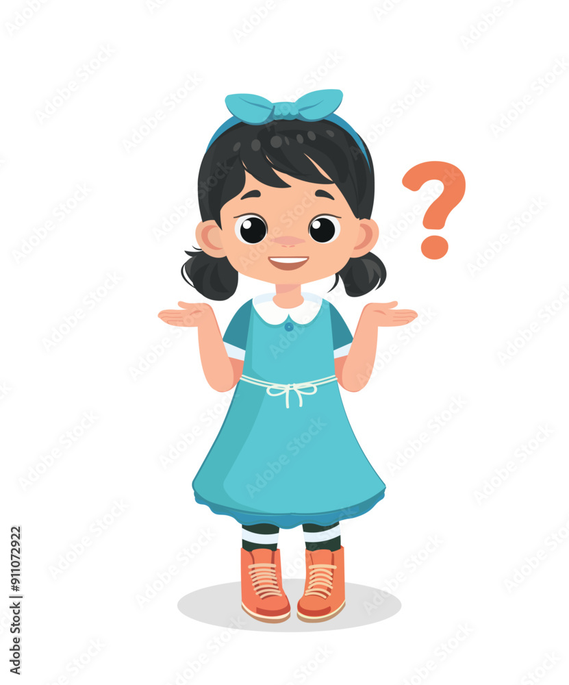 cute girl show confused curious expression with question mark vector ...