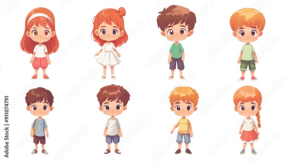 Collection of adorable anime kids, boy and girl, in various poses for ...