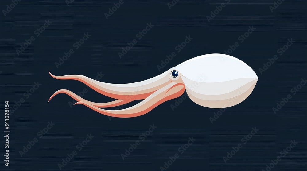 Basic 2D vector of a squid in the deep sea, minimalist and clean design ...