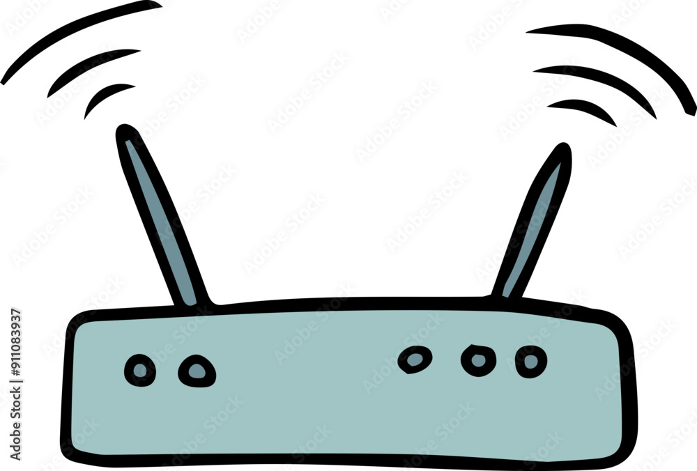 Hand drawn vector illustration of wifi router with antenna. IT ...