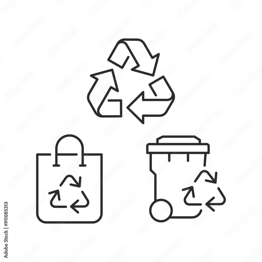 Sign of recycling, Waste icons set, Editable recycling icons, Trash bin ...