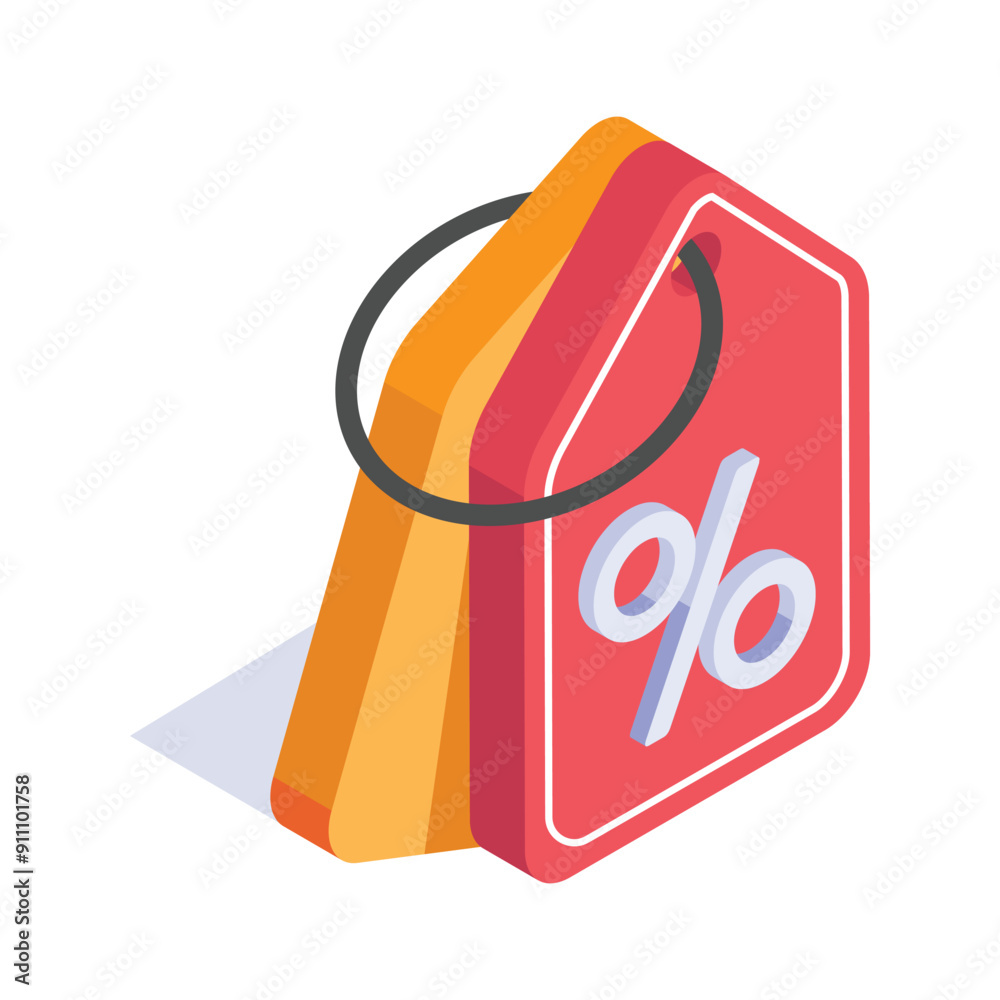 Isometric icon of a price tag with a percentage symbol, representing ...