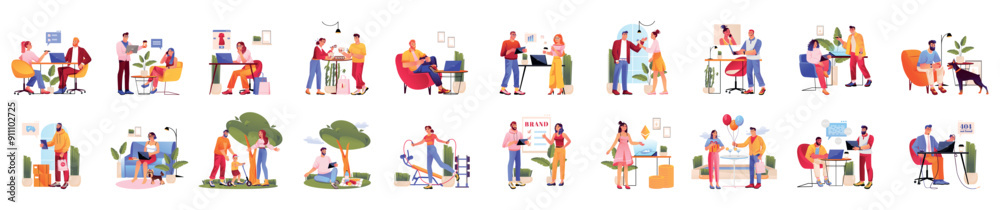 Mega set of different concepts with people scene in flat cartoon design ...