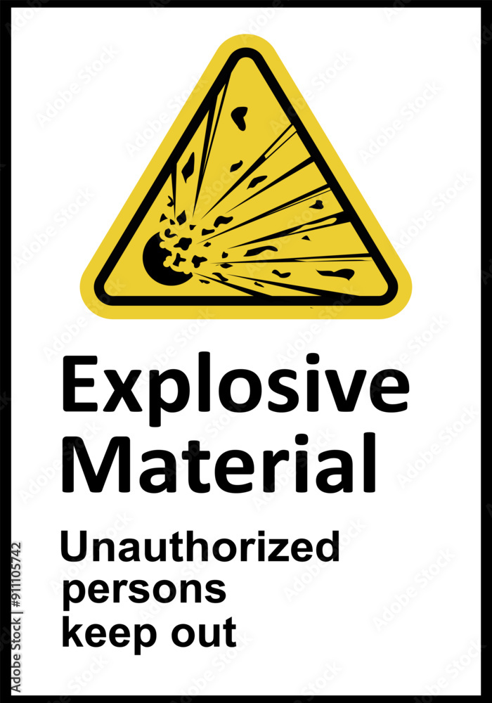 Explosive sign. Warning of danger near warehouses and containers with ...